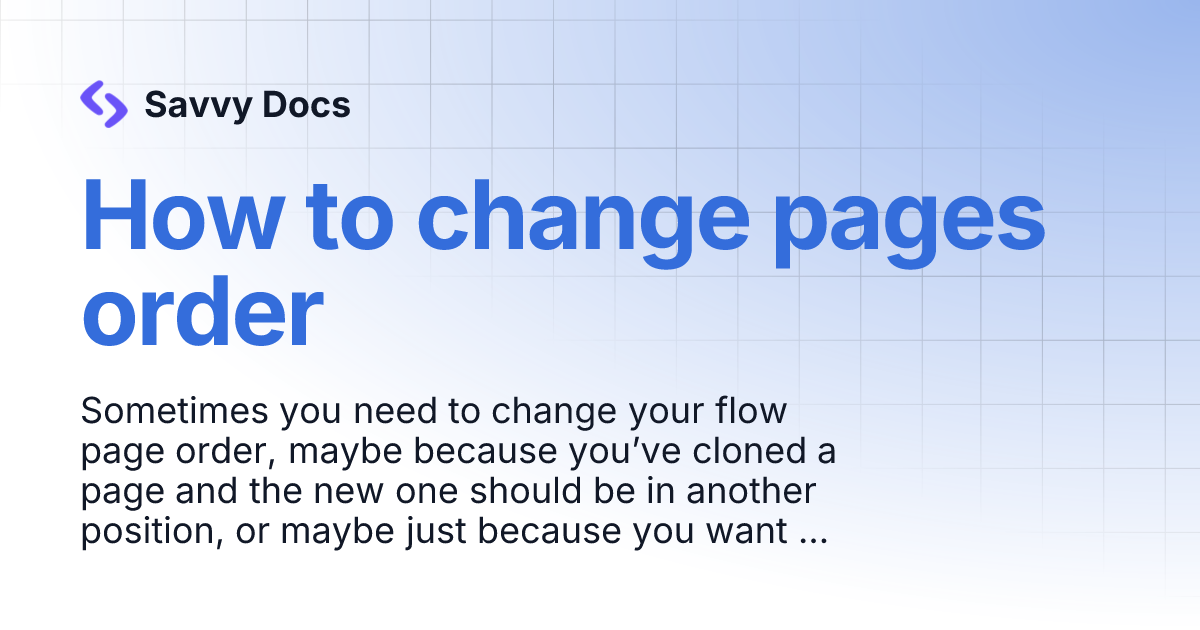 How to change pages order | Savvy Docs